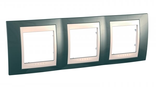 Рамка 3-пост. цвет серый Шампань/бежевый глянцевый, пластик горизонтальная, IP20 Unica SE