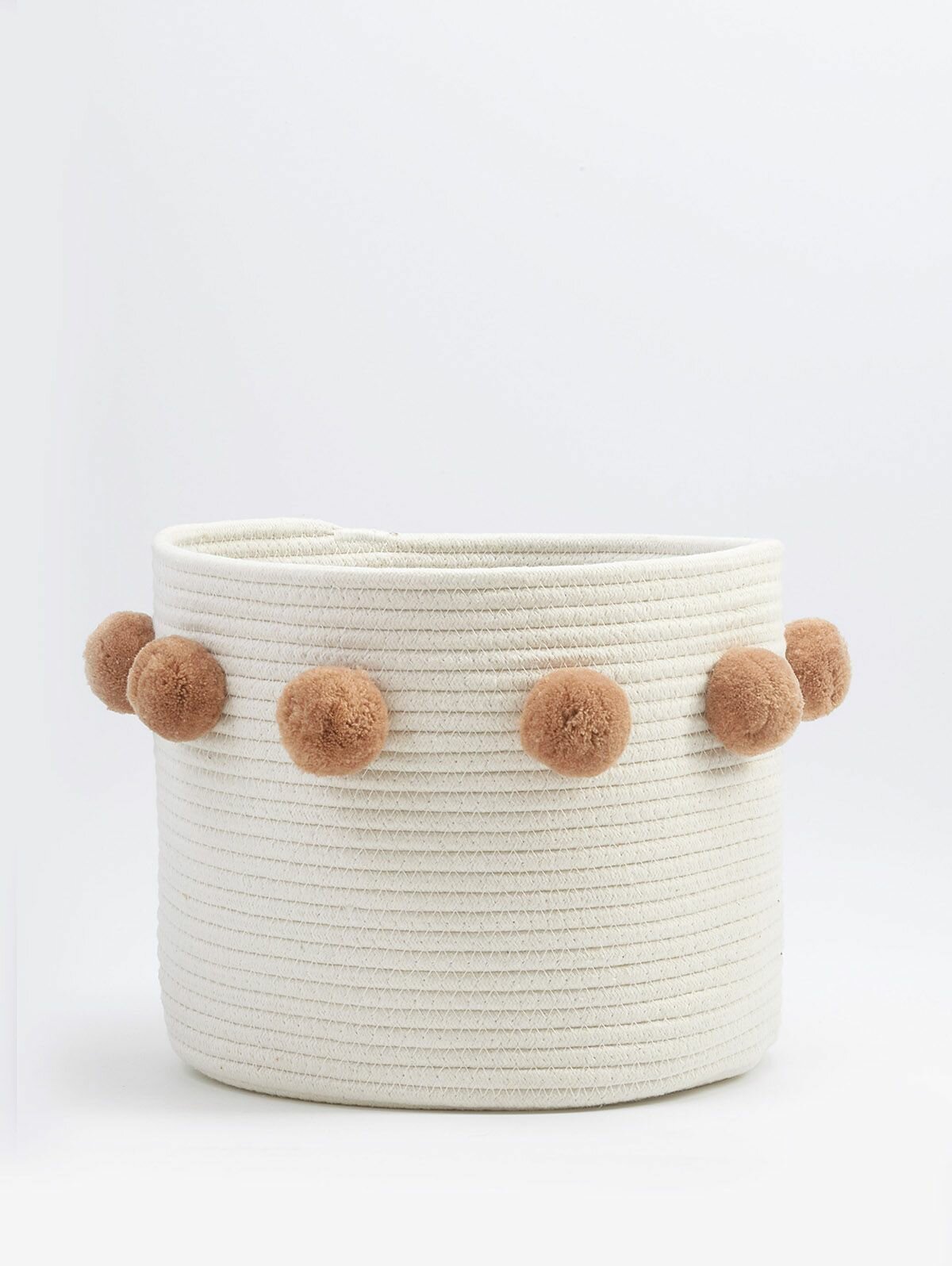 Корзинка с помпонами для хранения игрушек, вещей плетеная хлопковая