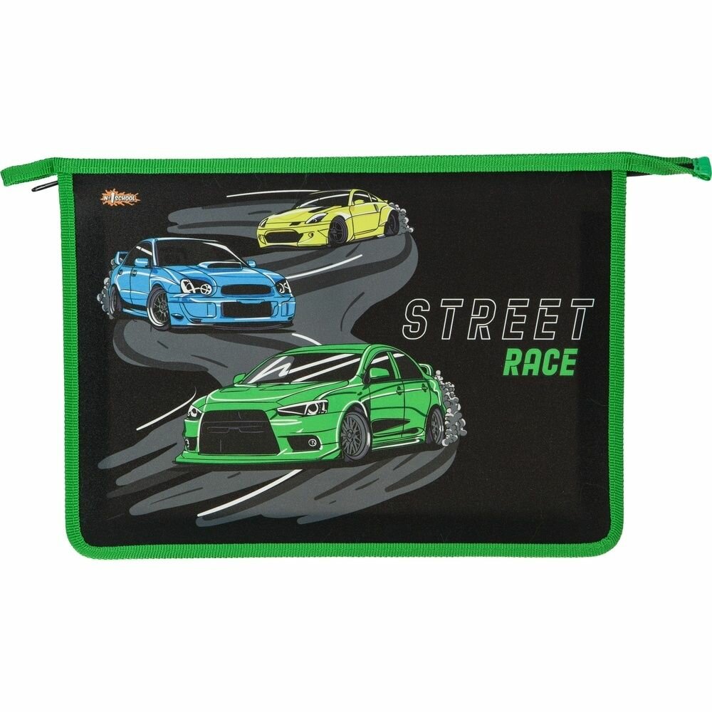 Папка для тетрадей №1 School "Street Race", А4, на молнии, пластик (ПТ-813)