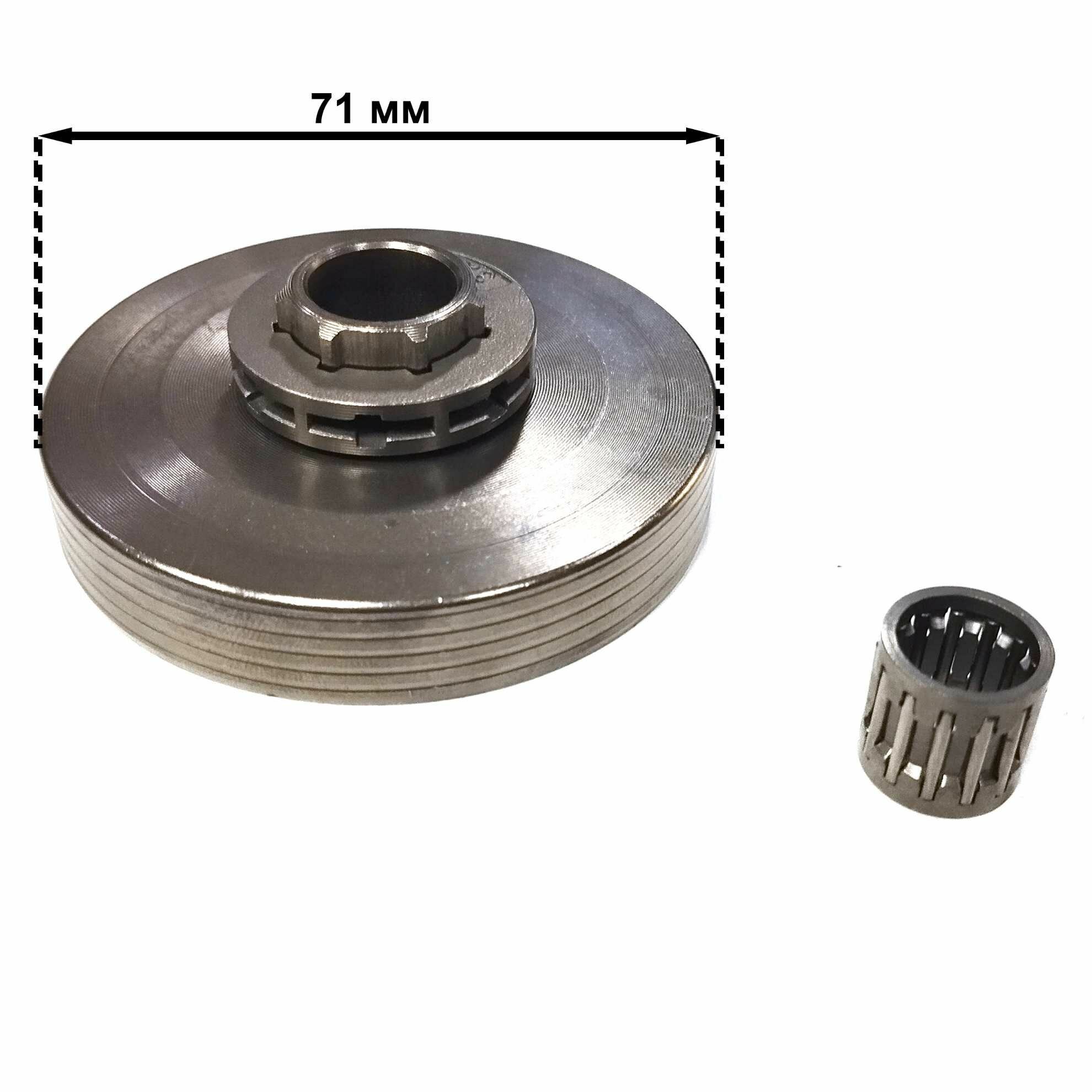 Чашка привода в сборе подходит для большинства китайских бензопил с объёмом 45-52 см3, с венцом (шаг цепи 0,325")