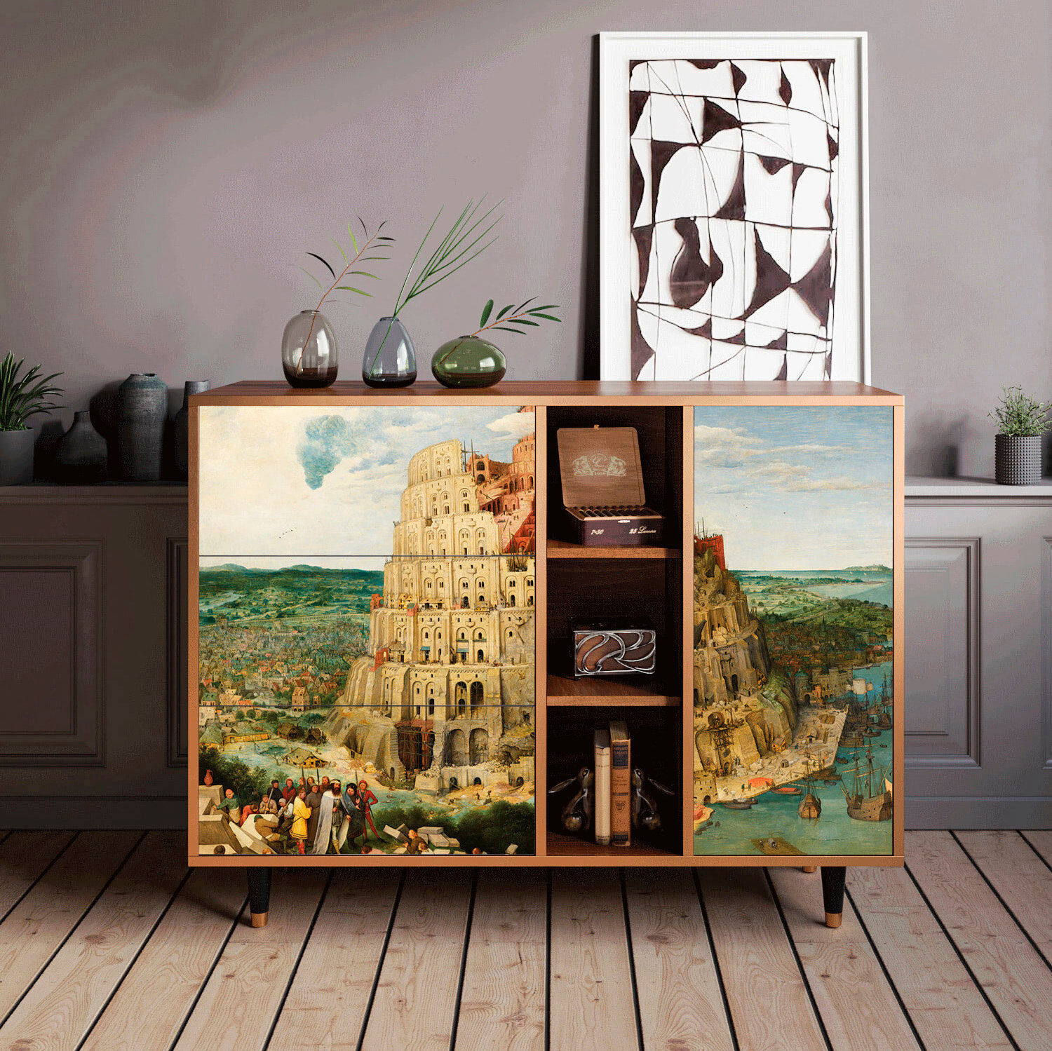 Комод - STORYZ - BS2 Elder The Tower of Babel by Pieter Bruegel, Разер - 125 x 97 x 48 см , Цвет корпуса - Орех