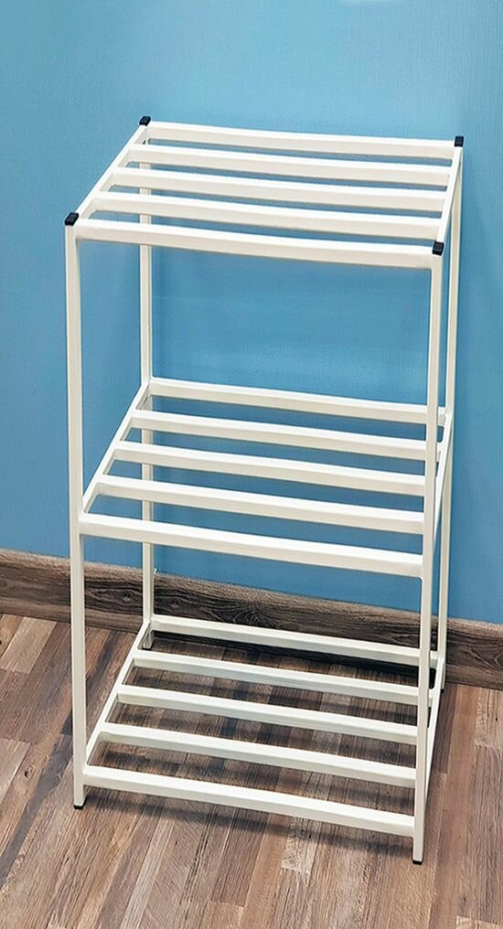 Обувница этажерка подставка для обуви белая 300 300 590 в прихожую узкая металлическая Лофт