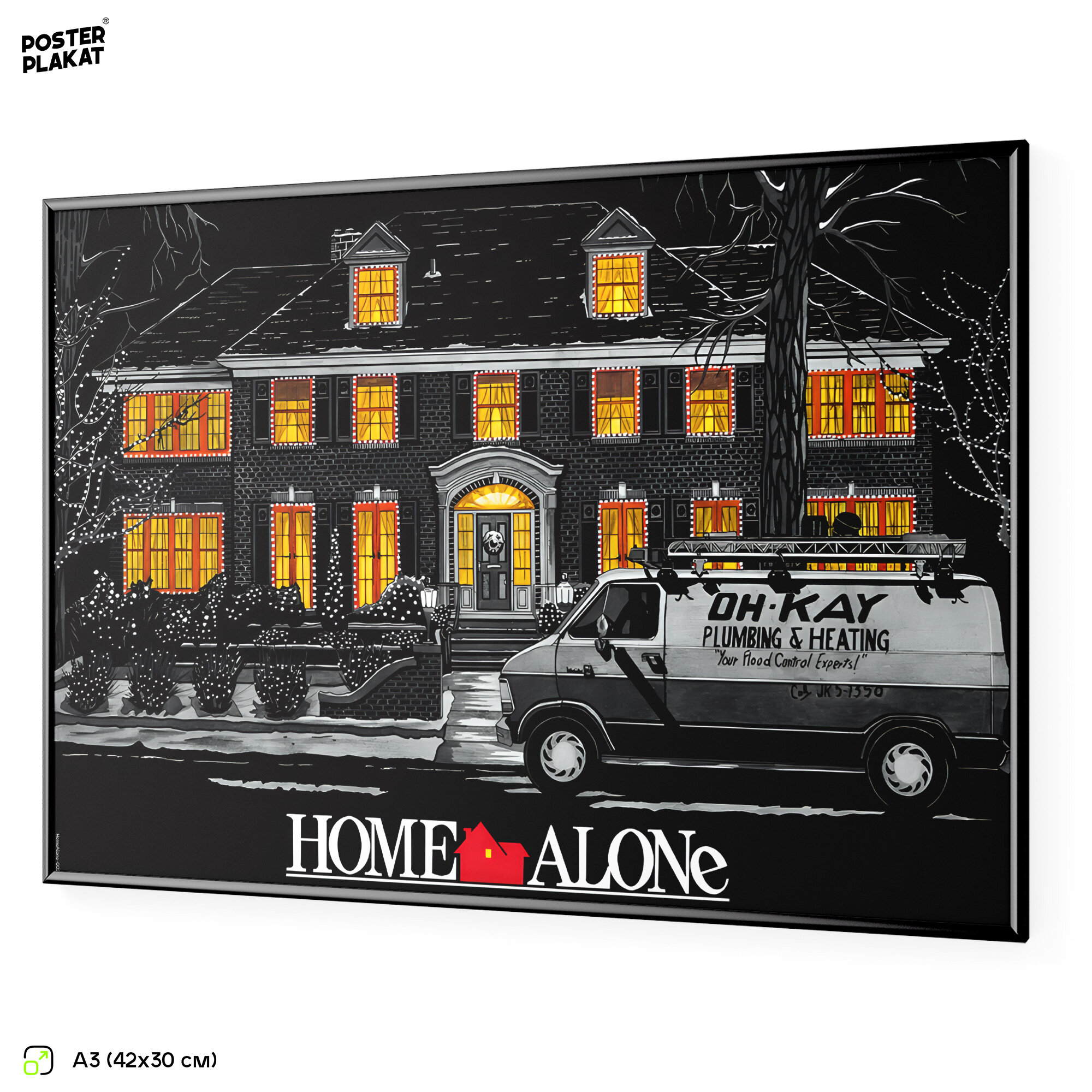 Постер Один дома / Home Alone, Маколей Калкин, по мотиву фильма, в раме, А3 (420х297 мм), Постер Плакат