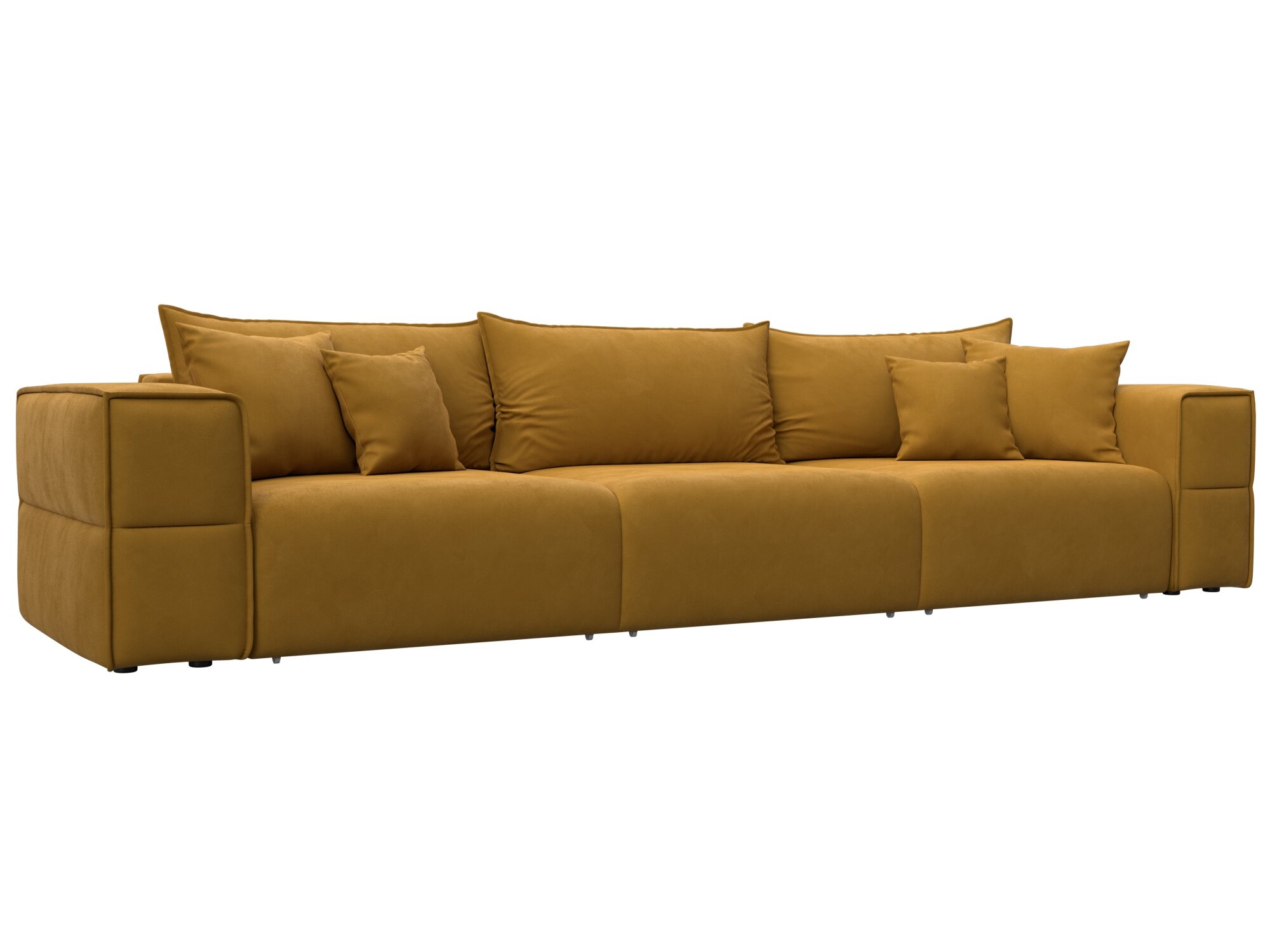 Диван прямой Лига-058 НПБ Лонг, 6-местный, размер: 372х114х80см, спальное место: 163х302см, велюр, BRUT 10 желтый