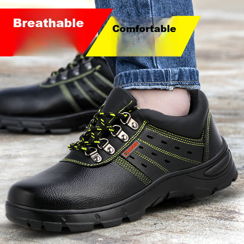 Weierdun Safety Shoes for Men, Breathable, Anti-Smashing, Anti-Puncture, Steel Toe Cap, Steel Midsole, Protective Work Shoes, Functional Shoes 9216, Black Breathable Style, Size 42