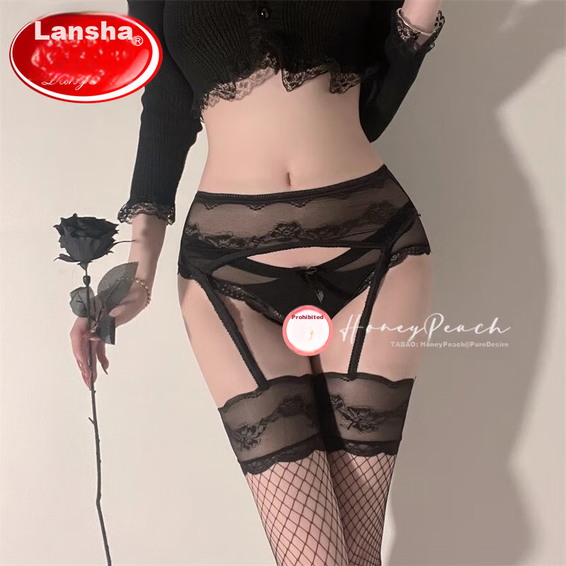 Langsha Black Sexy Lace Fishnet Stockings for Women, Red-Edged Thin Over-Knee Thigh-High Stockings, White Silk