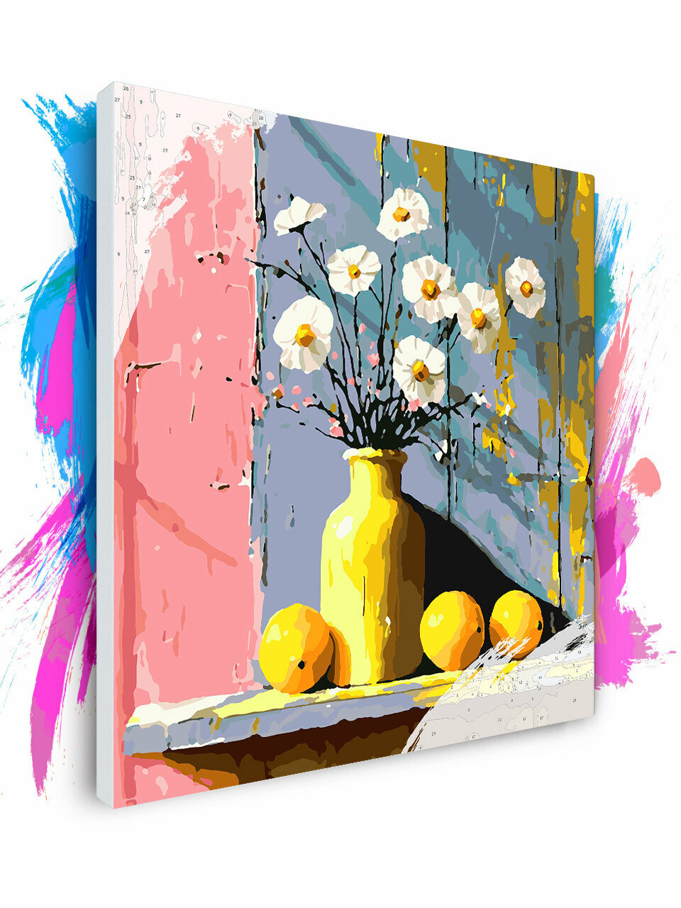 Картина по номерам на холсте Желтая ваза и лимоны, 100 х 100 см