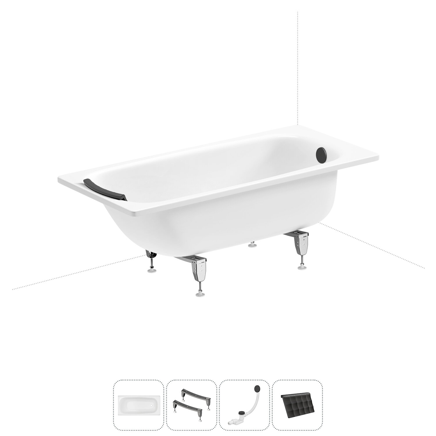 Стальная ванна 150х70 Sanitana BLB Universal 20220691R в наборе 4 в 1: металлическая ванна 150 х 70 см с шумоизоляцией, ножки, слив-перелив, подголовник