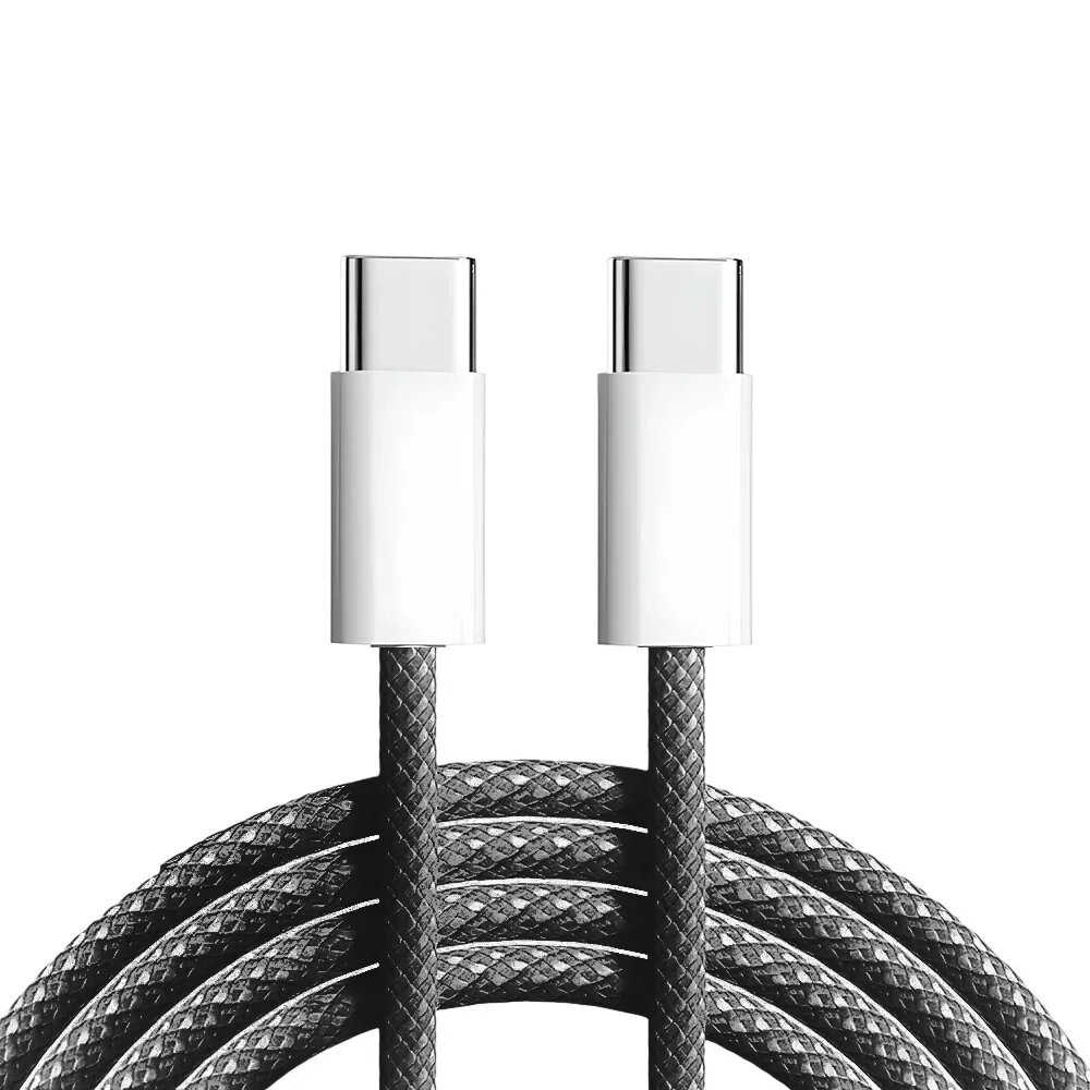 Плетеный кабель USB-C Type-C для Apple iPhone 15 синего цвета 1 метр 1m, Black