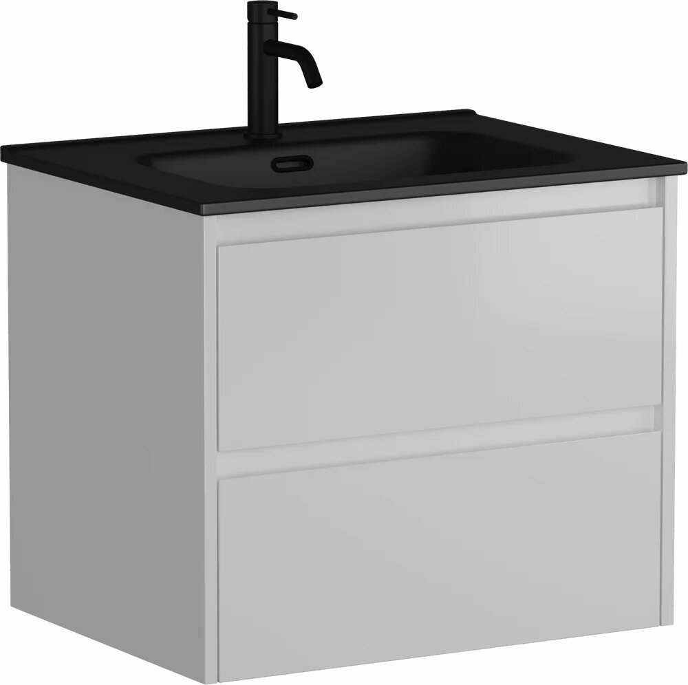 Тумба с раковиной Sancos Libra подвесная, 61 см, белая, глянцевая, из МДФ, с ящиками, раковина для ванной, фарфоровая, прямоугольная, встроенный слив-перелив