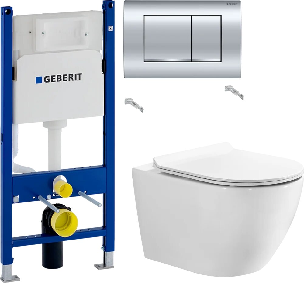 Комплект 2 в 1 Унитаз подвесной BOND Oval F12-10 / Инсталляция с кнопкой Geberit Duofix Delta 458.163.21.1 цвет хром
