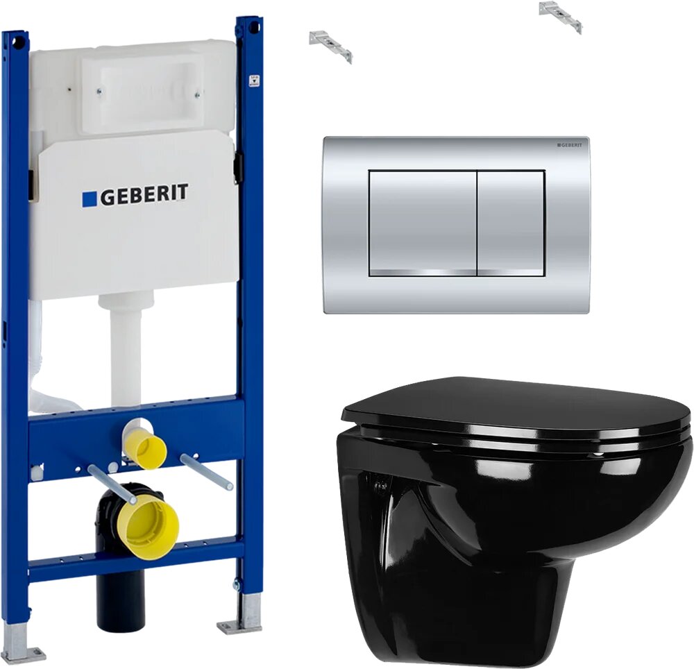 Комплект 2 в 1 Унитаз подвесной Wanfald Lauta 47374100005 / Инсталляция с кнопкой Geberit Duofix Delta 458.163.21.1 цвет хром