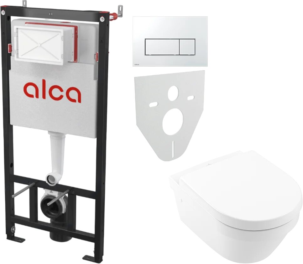 Комплект 2 в 1 Унитаз подвесной Villeroy & Boch Architectura 4694HR01 / Инсталляция с кнопкой AlcaPlast AM101/1120-4:1 RU M571-0001 цвет хром глянец
