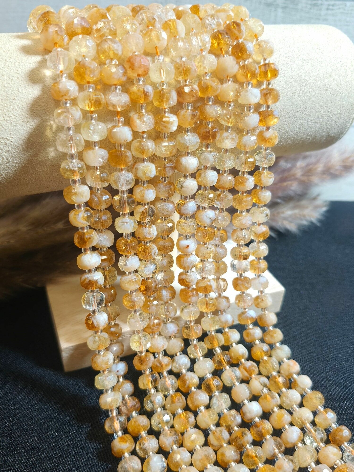 Бусины из натурального камня Цитрин А рондель граненый 7,5 х 5 мм (нить 19 см), Suntrim