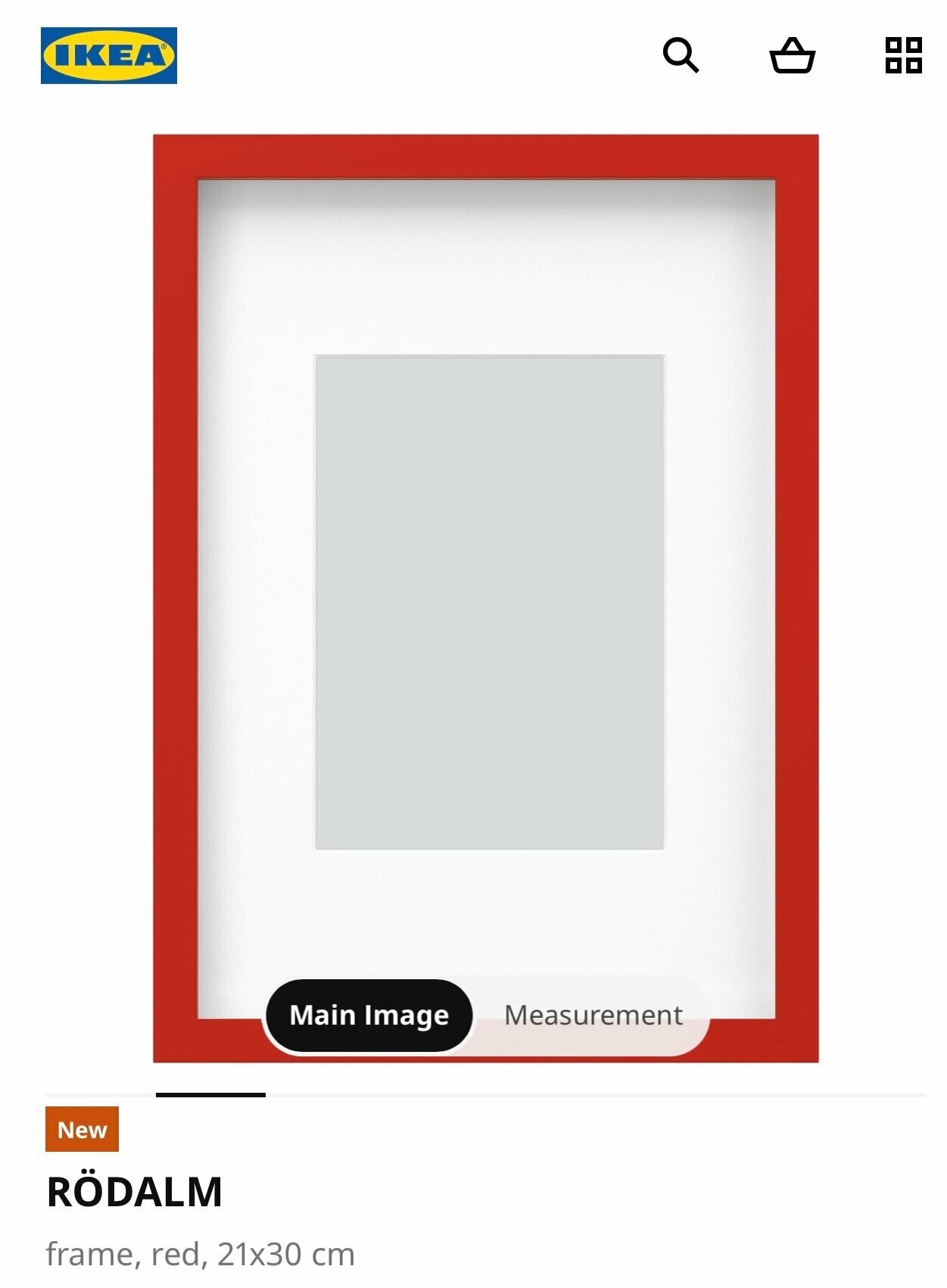 Рамка для фото /картин IKEA RÖDALM, красный, 21x30 см , пластик/бумага