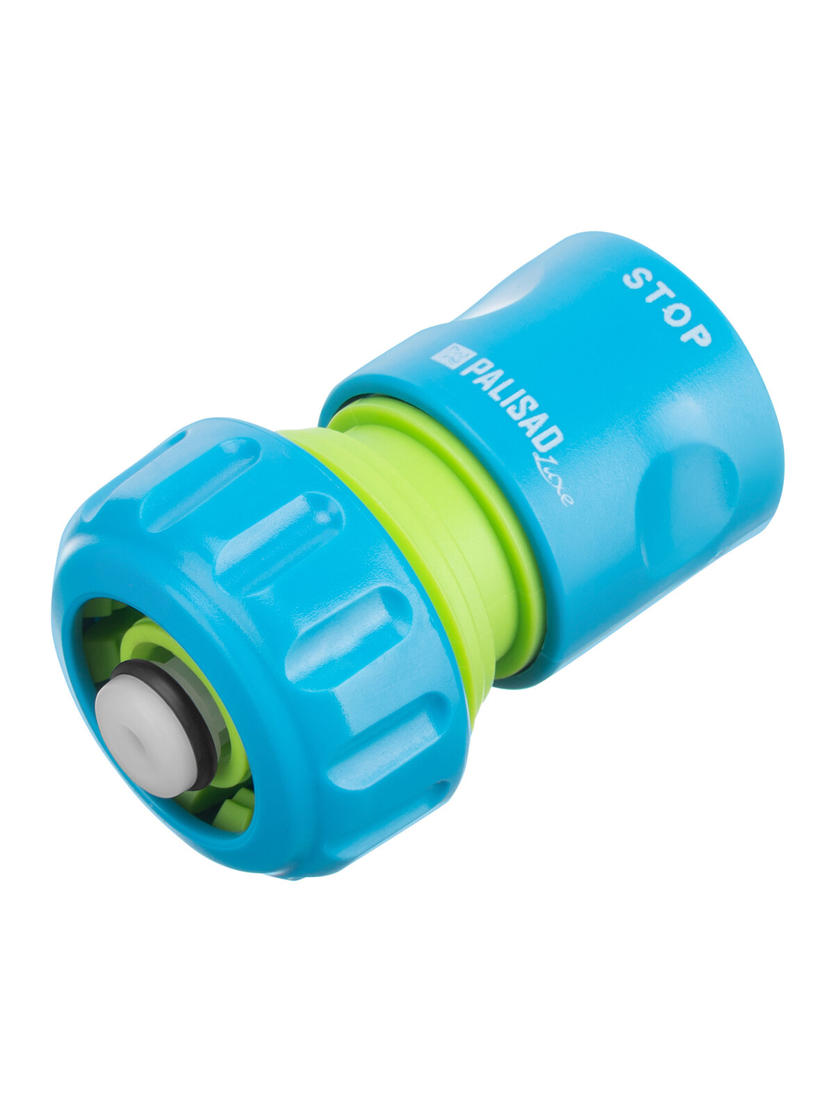 Соединитель пластмассовый быстросъемный для шланга 3/4" Palisad LUXE аквастоп, однокомпонентный 66259