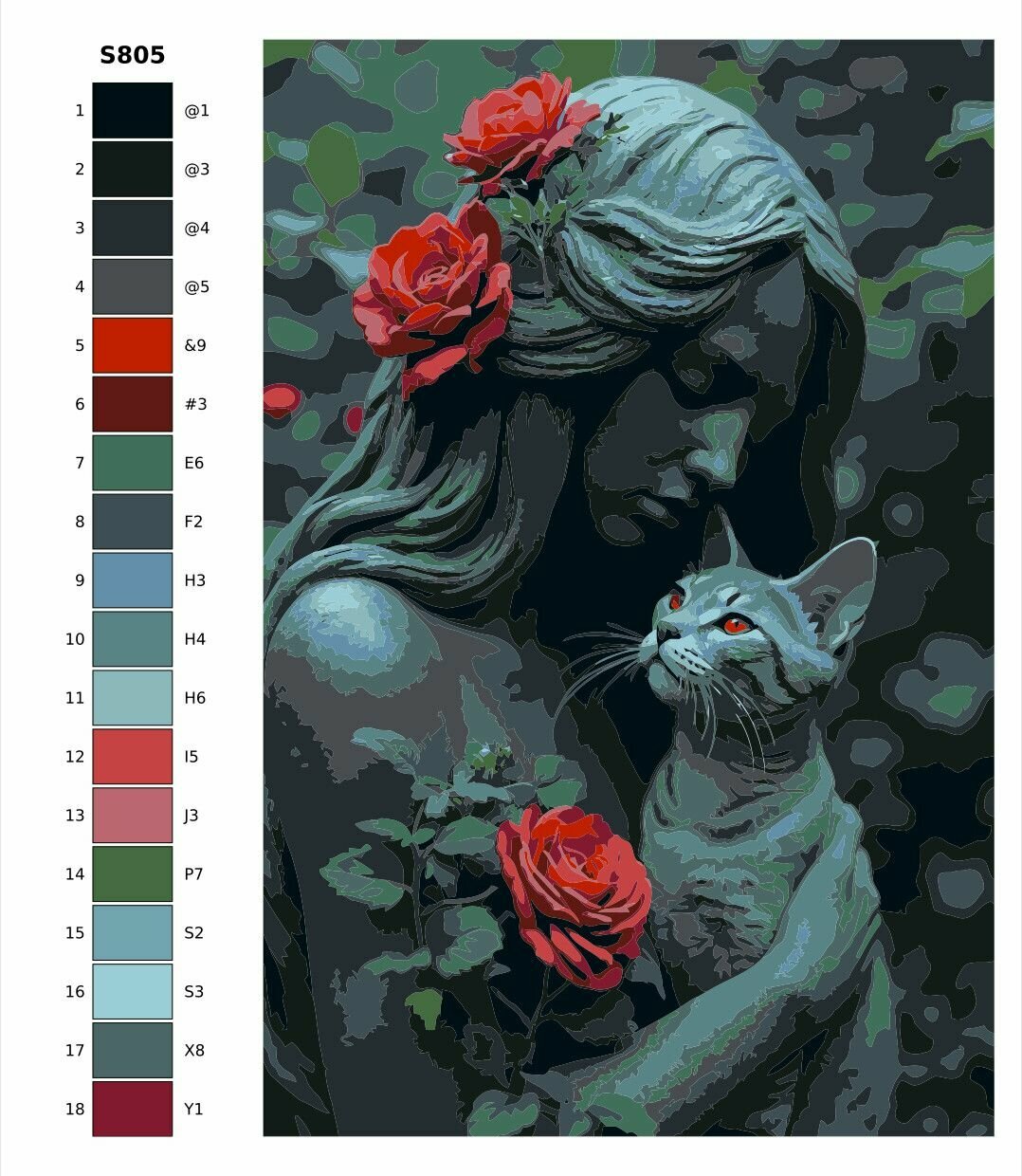 Картина по номерам S805 "Статуя Девушка и кот" 40x60 см
