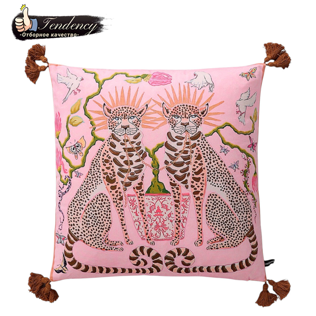 Бархатный чехол для подушки Formaso с принтом животными, 45x45cm(18 Inch), Принт с леопардом