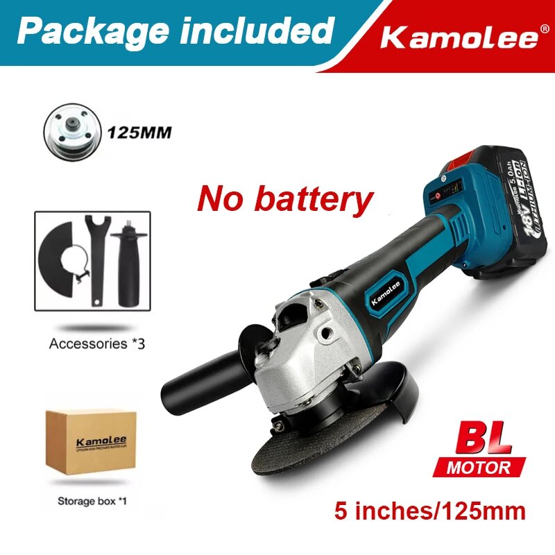 Kamolee аккумуляторная угловая шлифовальная машина 100/125 мм синяя