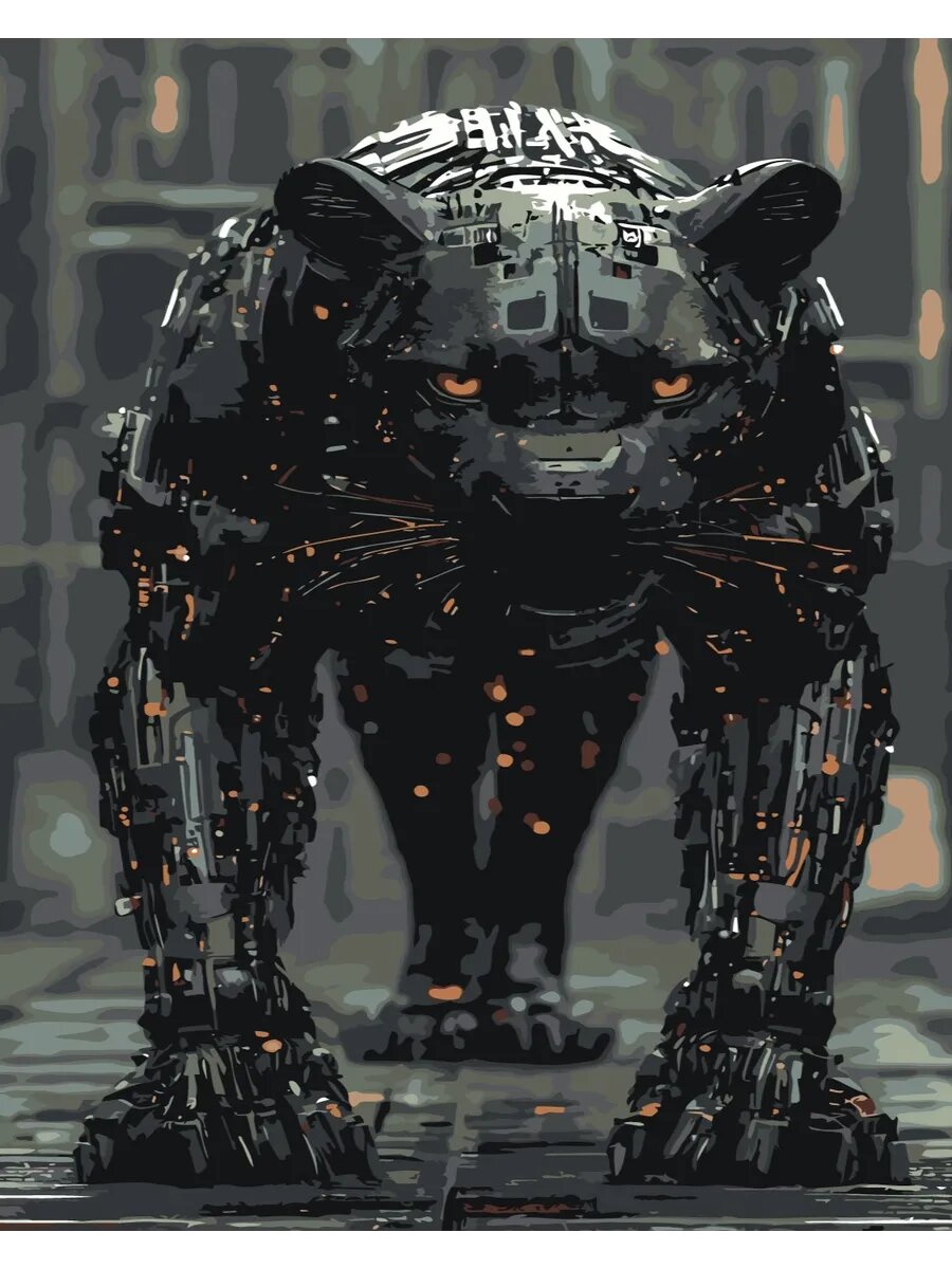 Картина по номерам Кибер Черная Пантера Животное Робт