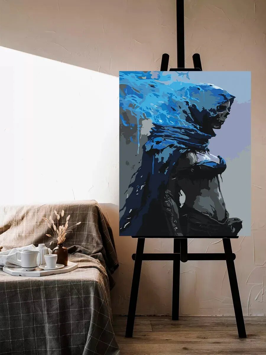 Картина по номерам Фэнтези Скелет Девушка Синие Пламя