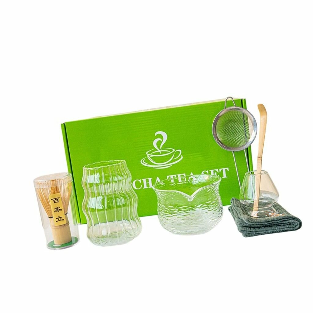 Ручной набор для приготовления матча 7 предметов: стеклянная чаша для взбивания и бамбуковые инструменты для насыщенного японского чая, - 4