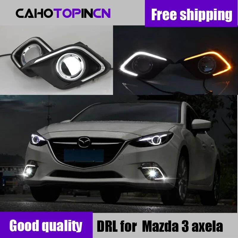 Светильник с поворотным сигналом и реле затемнения 12 в светодиодный дневные ходовые огни для автомобиля DRL светильник s с отверстием для противотуманной фары для Mazda 3 axela 2014 2015, white