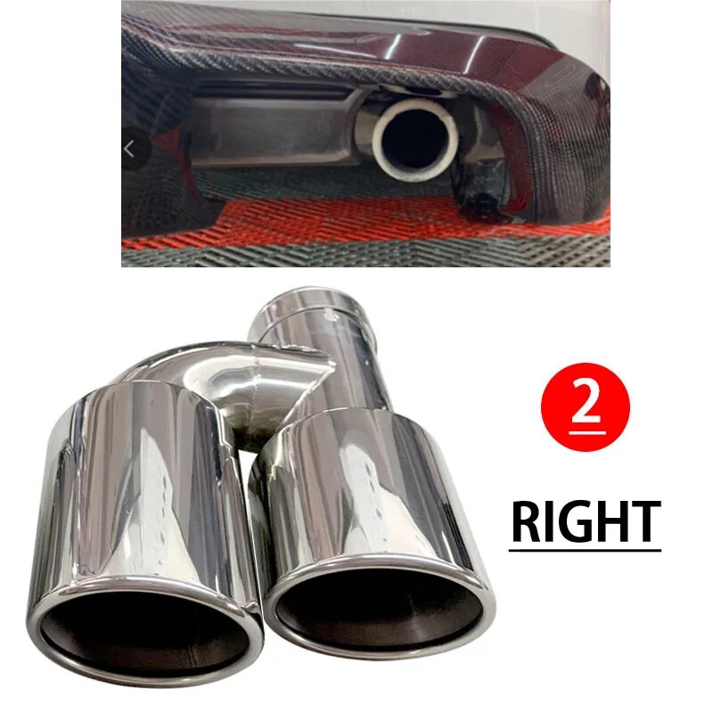 1 шт. автомобильный универсальный выхлоп h тип с двумя наконечниками, хвостовые трубы из нержавеющей стали 304 для модификации глушителя, украшение насадки, right In57-89 NO.2