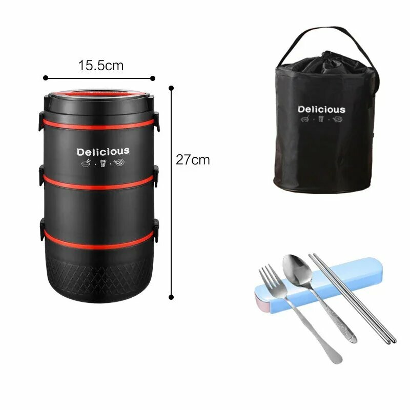 Термобокс из нержавеющей стали 2-4 слоя черный 3 Layer- Bag Cutlery