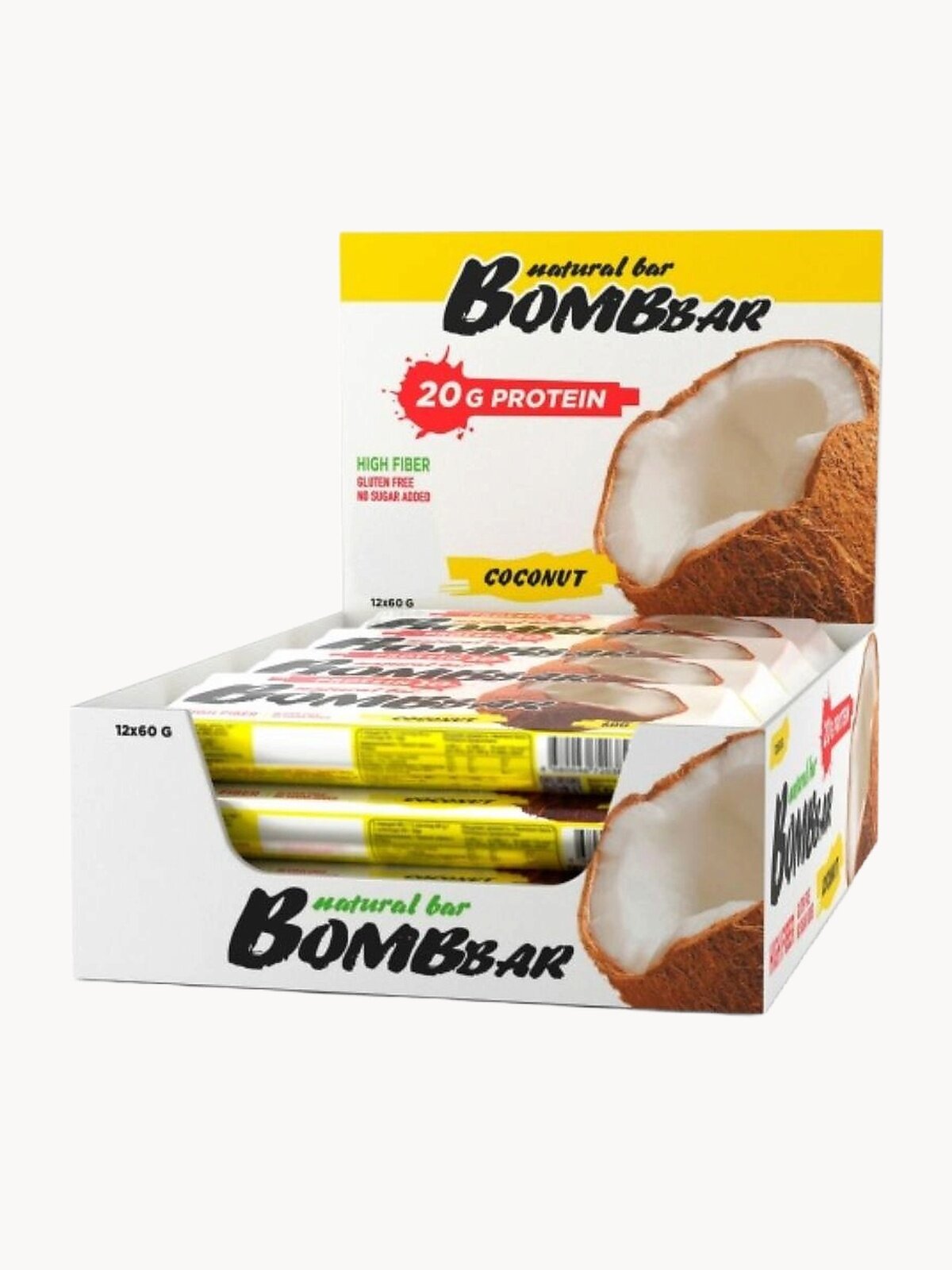 Bombbar Протеиновые батончики без сахара "Кокос", 12шт х 60 г