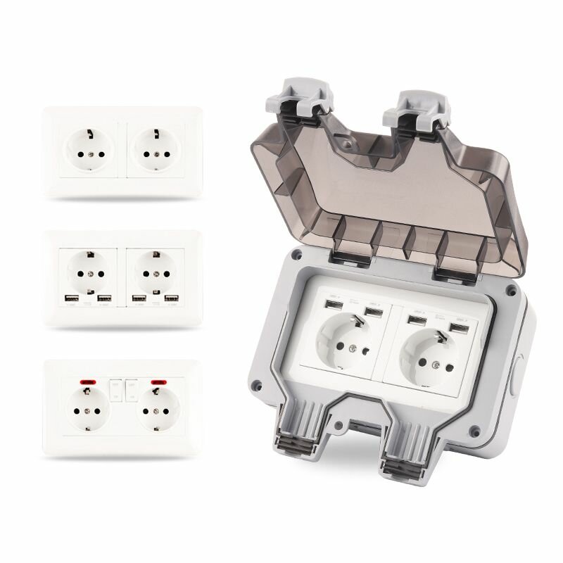 Двойная розетка европейского стандарта, наружная водонепроницаемая и пылезащитная розетка настенного выключателя бытовая