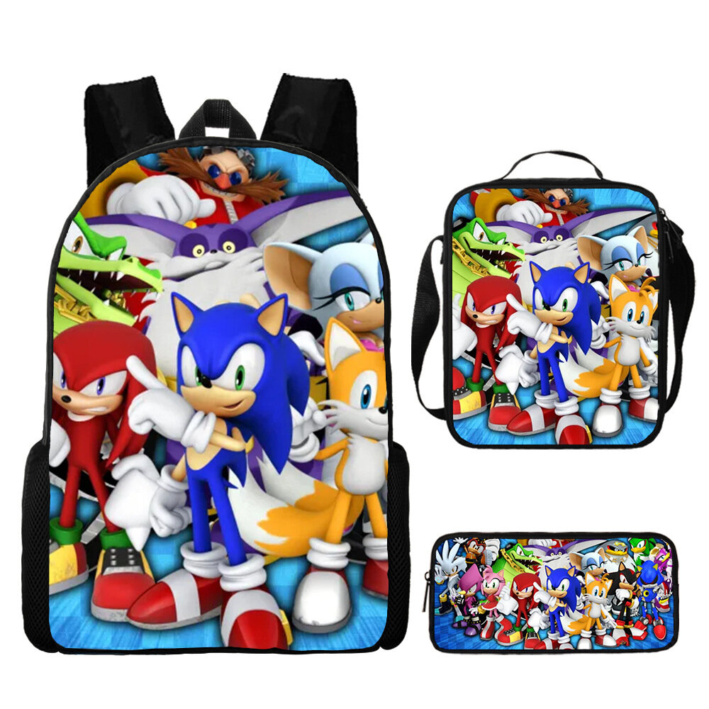 Amazon, хит продаж, рюкзак Sonic, сумка для начальной школы, сумка для обеда, сумка-карандаш, комплект из трех предметов, оптовая продажа