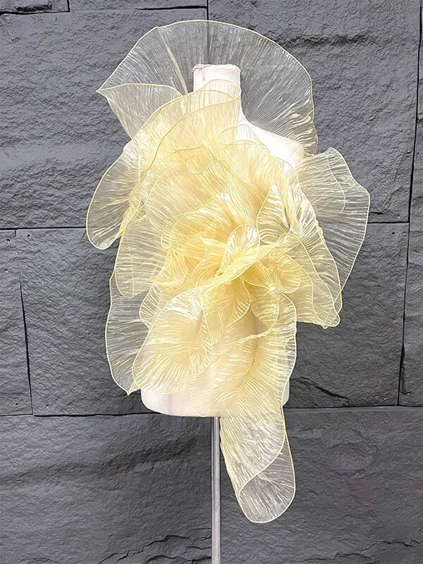 Кружевная сетчатая ткань из полиэстера/акрила, органза, 100 см Светло-желтый, Champagne