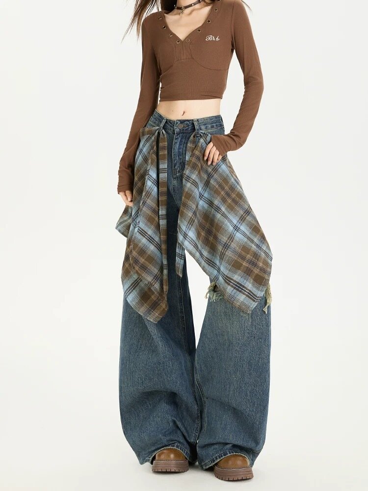 Женские джинсы Версия повышения Съемные подолки широкие — зимние новинки высокоходные фальшивые рваные штаны