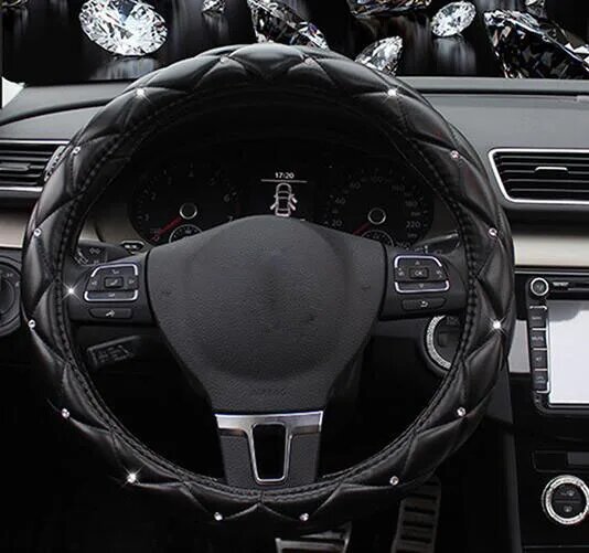 Кожаные чехлы на руль, блестящие стразы, милые автомобильные чехлы с ручкой, розовые Black