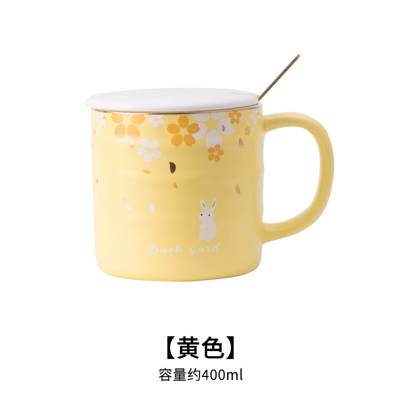 Чашка с изображением свежей сакуры и золотым ободком, скандинавская кофейная чашка, набор чайных чашек с крышкой и