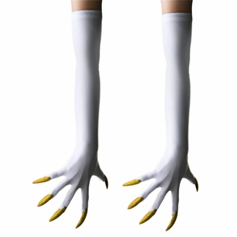 Длинные кожаные перчатки для панк-образа, Белый - Золотые гвозди