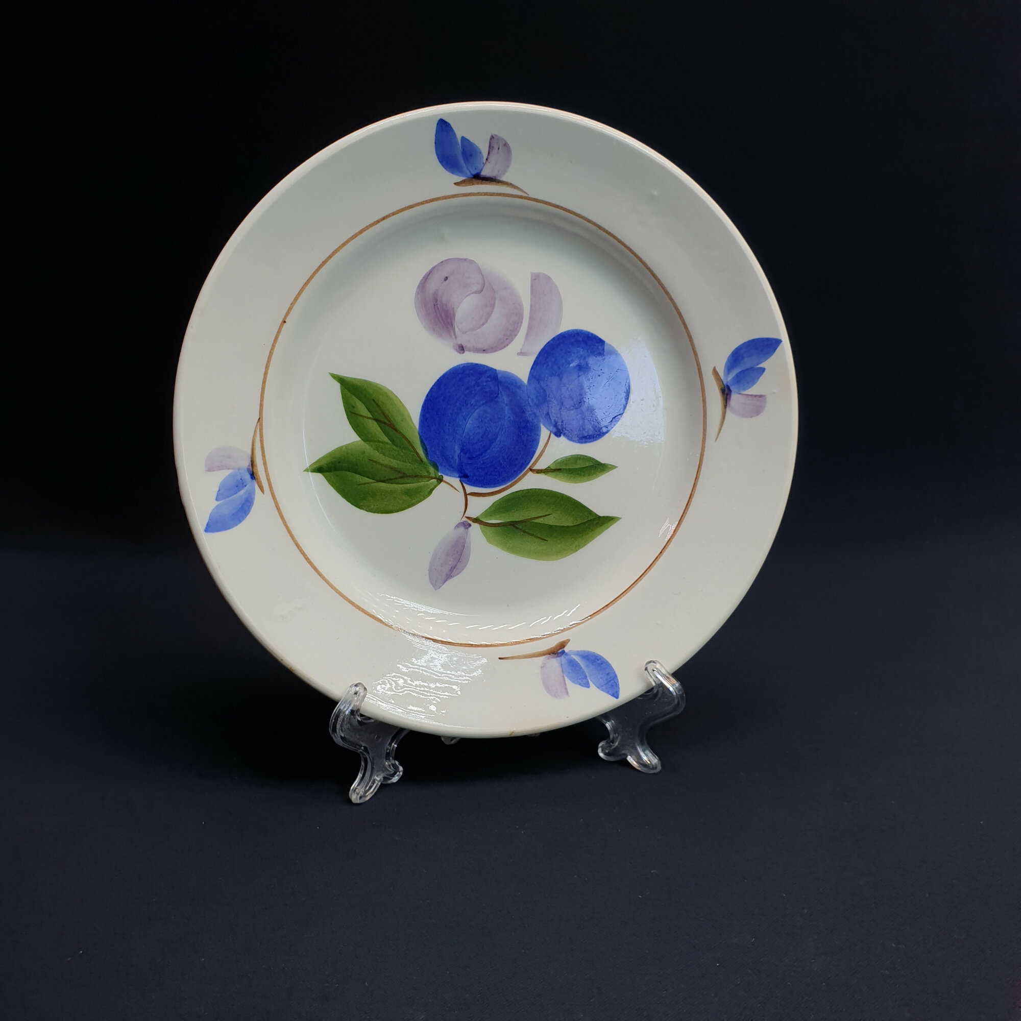 Десертная тарелка Чайка Краснодарский з-д, фаянс роспись 195 мм, дефекты, винтаж СССР