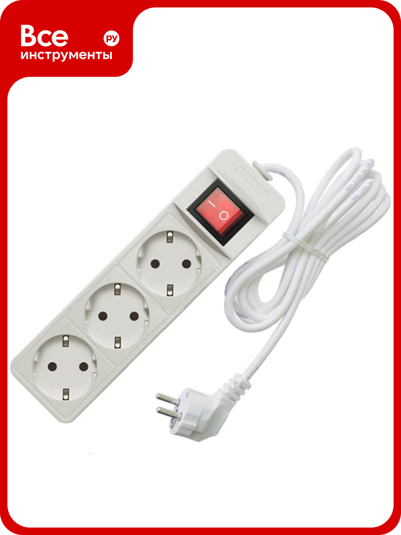 Бытовой удлинитель СОЮЗ ТМ 3500 Вт, с заземлением, выключатель, 3гнезда, ПВС, 7м 481S-8307