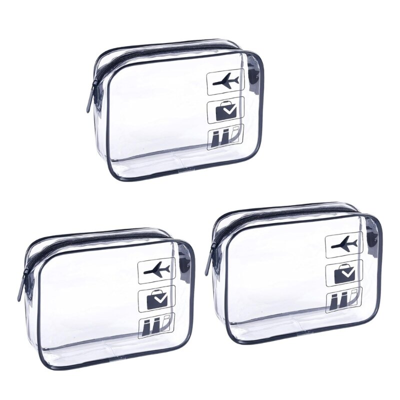 Упаковка из 3 Водонепроницаемых Дорожных Косметичек Прозрачные Дорожные Несессеры Для макияжа и Первой Необходимости Легкий Дизайн из ПВХ