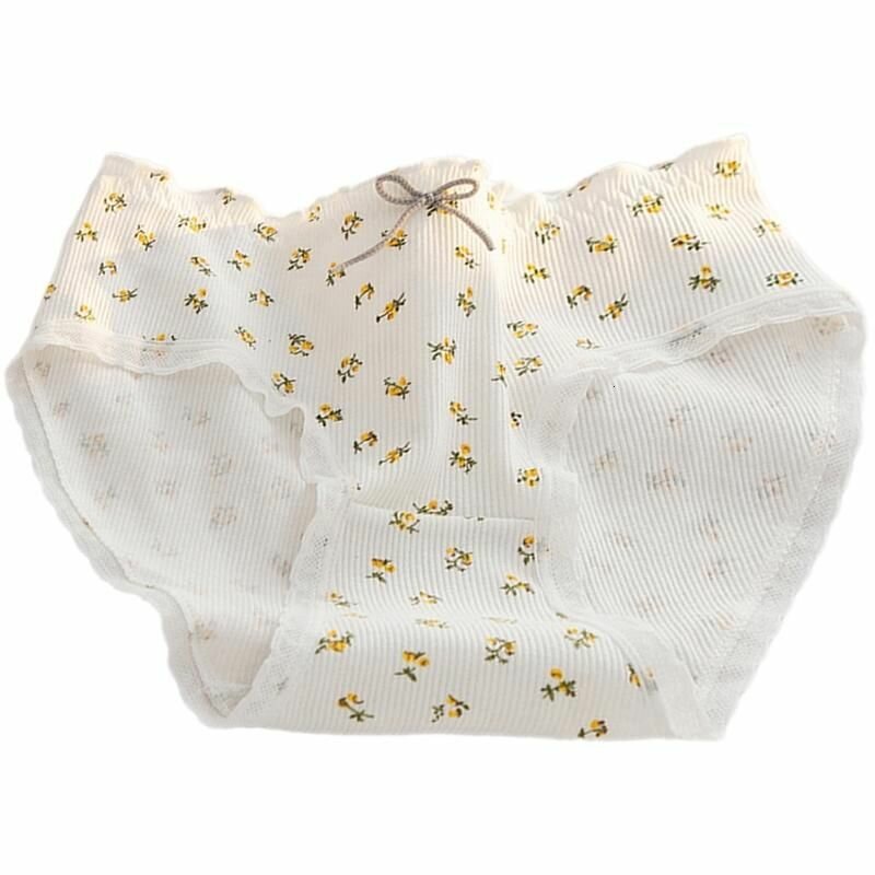 Женские хлопковые трусы с цветочным принтом, Набивной цветочный принт - XL