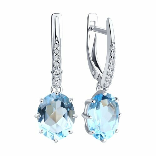 Серьги DIAMD'OR, серебро, 925 проба, родирование, топаз, фианит, длина 2.9 см, , голубой — фото 1