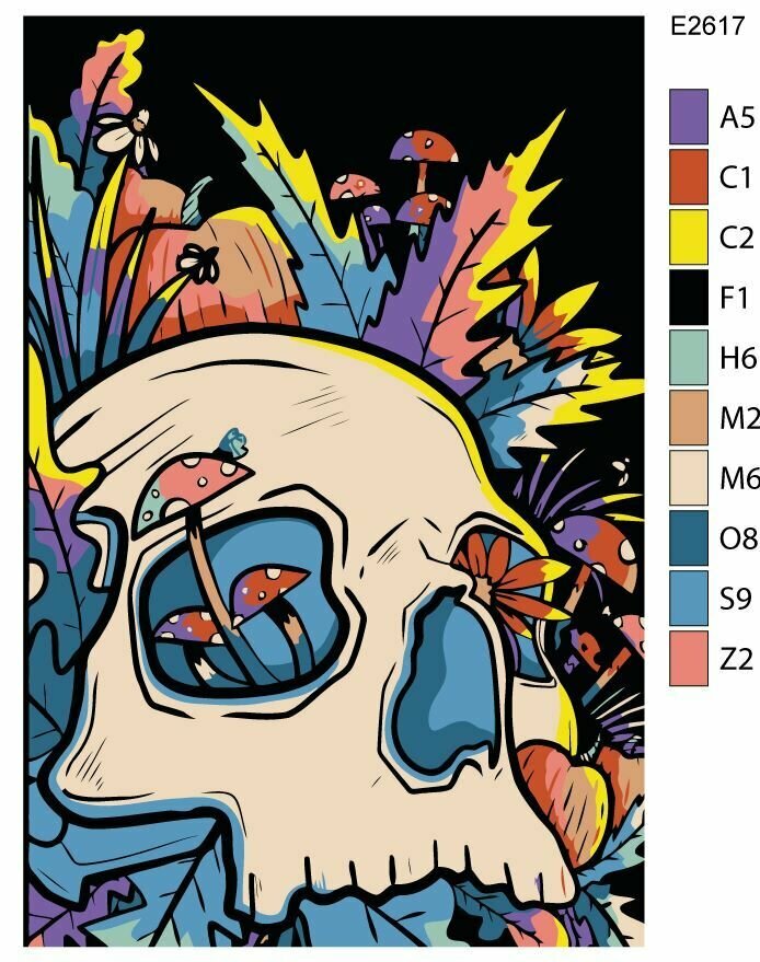 Детская картина по номерам E2617 "Скелеты. Череп Арт" 20x30