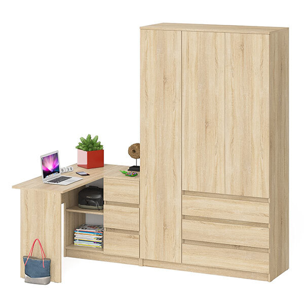 Стол компьютерный Мори МС-16 правый + Шкаф МШ1200.1, цвет дуб сонома