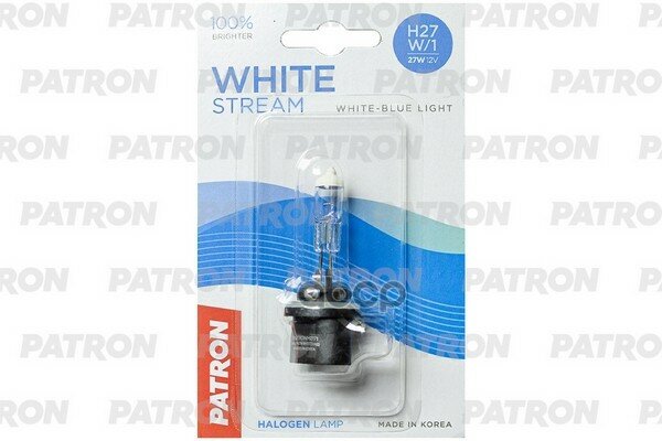 Лампа галогенная блистер 1шт H27W/1 12V 27W 3800K PG13 White Stream (+100% яркости, яркий белый свет, +50м светового потока) .