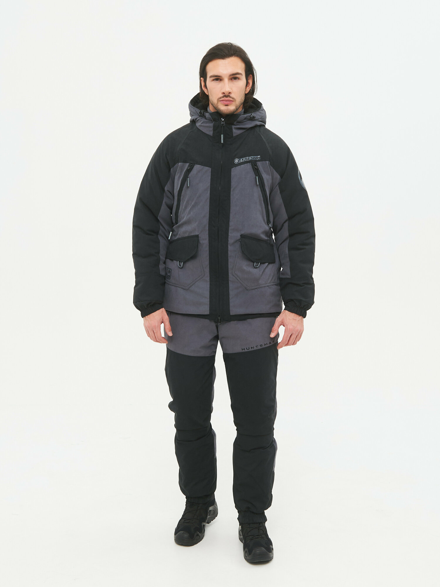 Горка Люкс зимняя, костюм мужской тактический Huntsman рыболовный, охотничий на флисе, ткань Исландия серый (р.52-54/170-176)