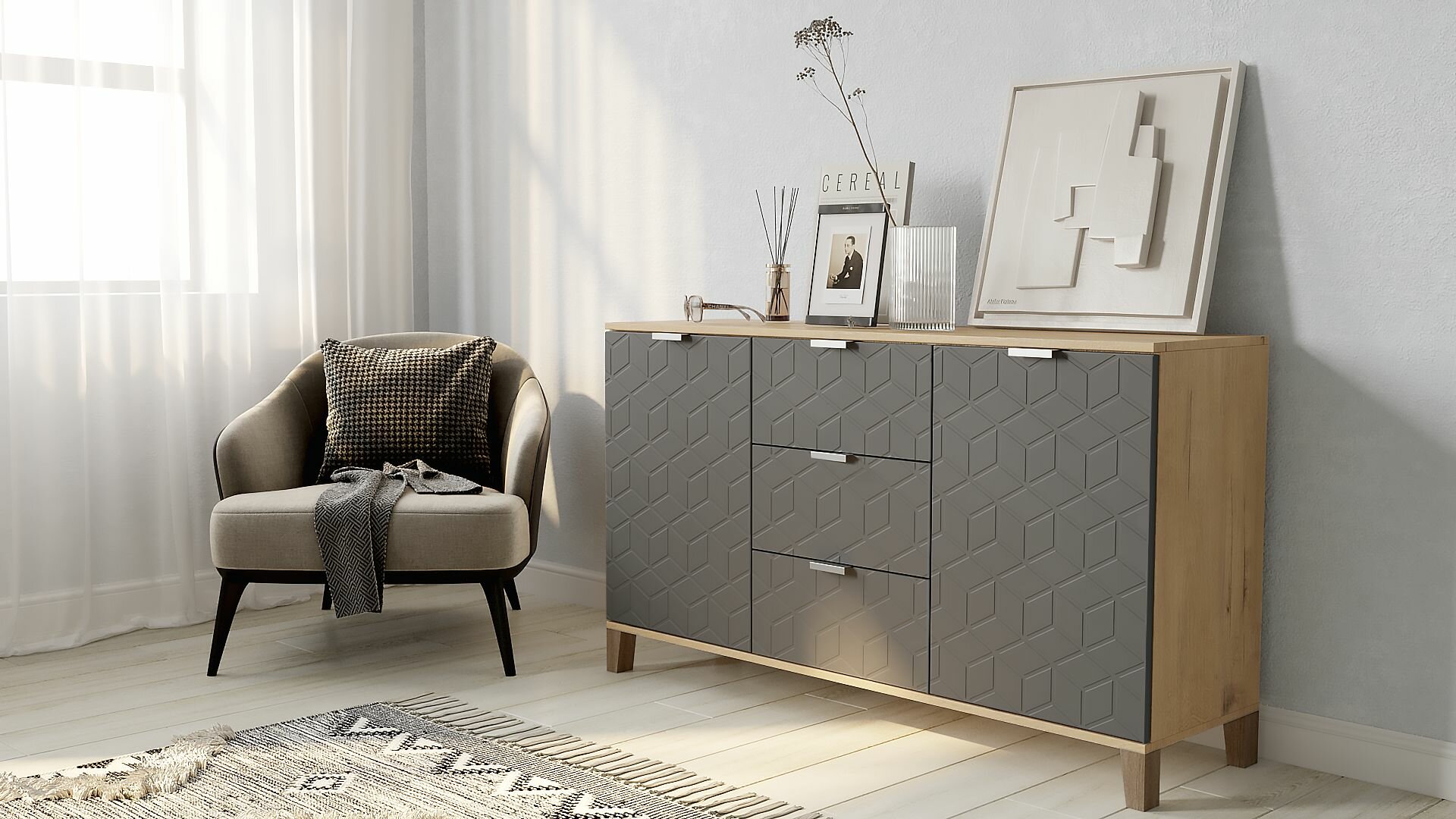 Комод с ящиками и полками для одежды Йорк4 с 3 ящиками 140х40х80