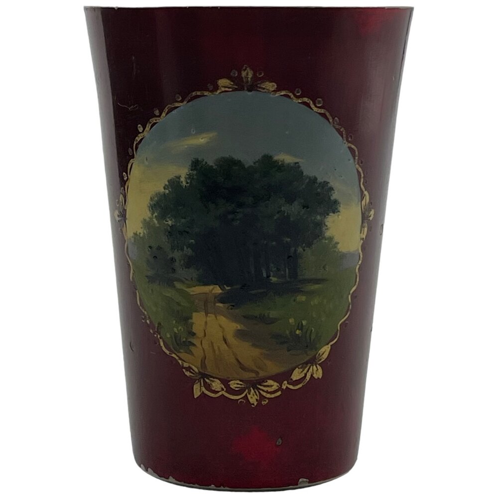 Серебряная стопка "Дорога", 0.875, лаковая миниатюра, позолота, 1953-1958 гг, ЮР, г. Рига, СССР