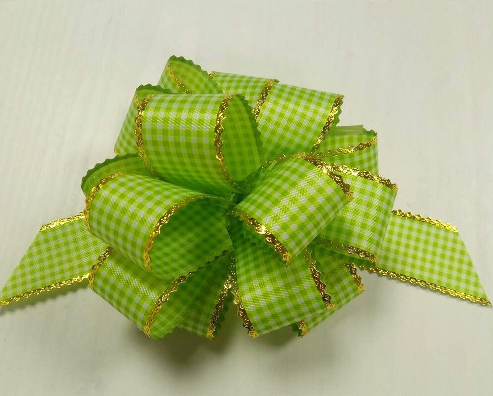 Бант-шар подарочный с золотым тиснением 23 мм клетка цвет зеленый