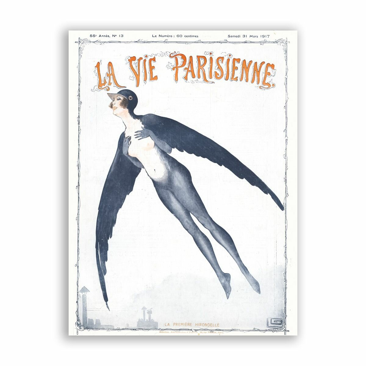 Постер на бумаге в стиле Пин-ап / La Vie Parisienne - La Premiere Hirondelle / Размер 60 x 80 см